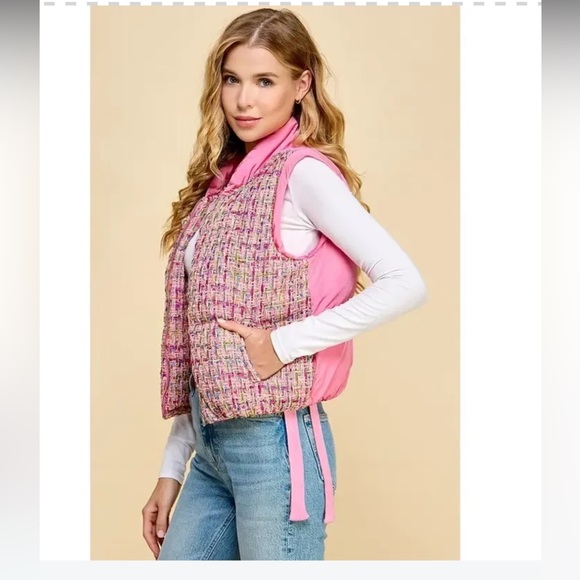 Jackets & Coats | Barbie Pink Tweed Puffer | Poshmark